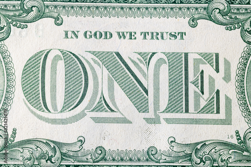United States one-dollar bill, reverse side with In God We Trust motto ...