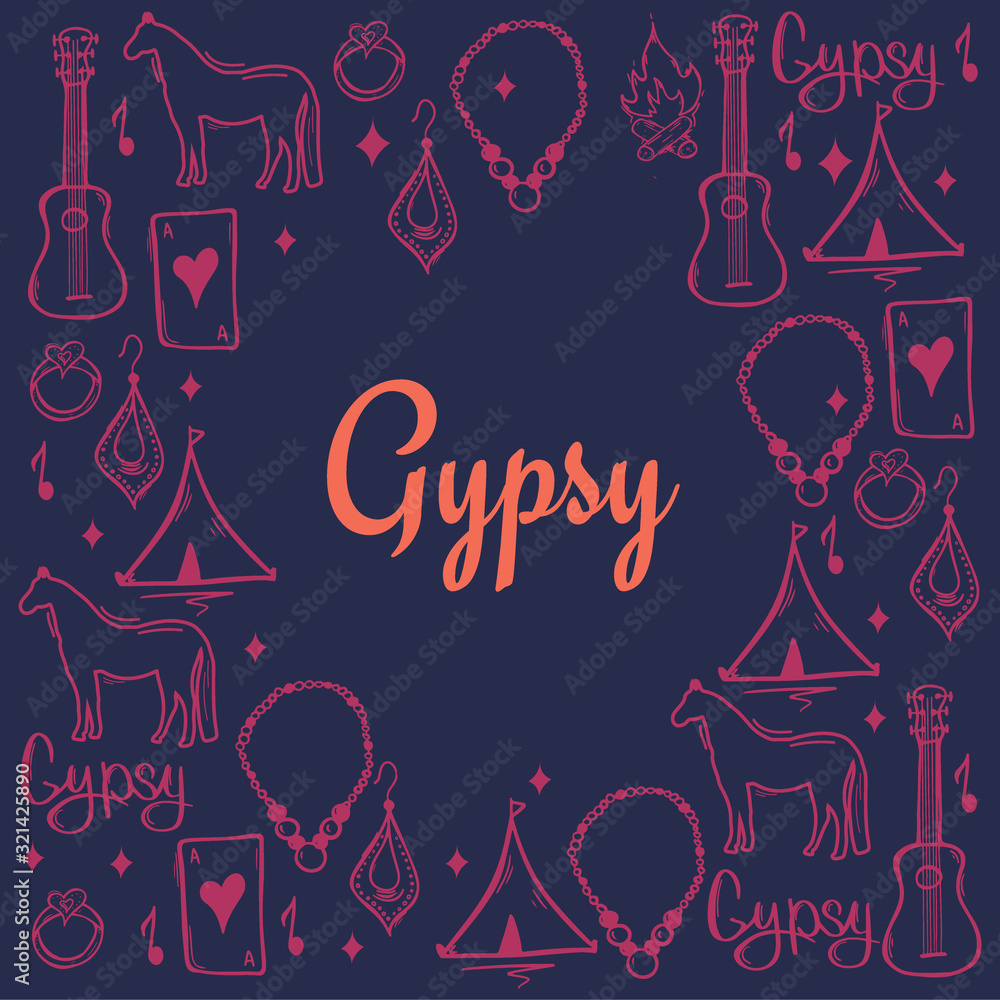 Gypsy background with hand draw doodle elements. Stock Vector | Adobe Stock
