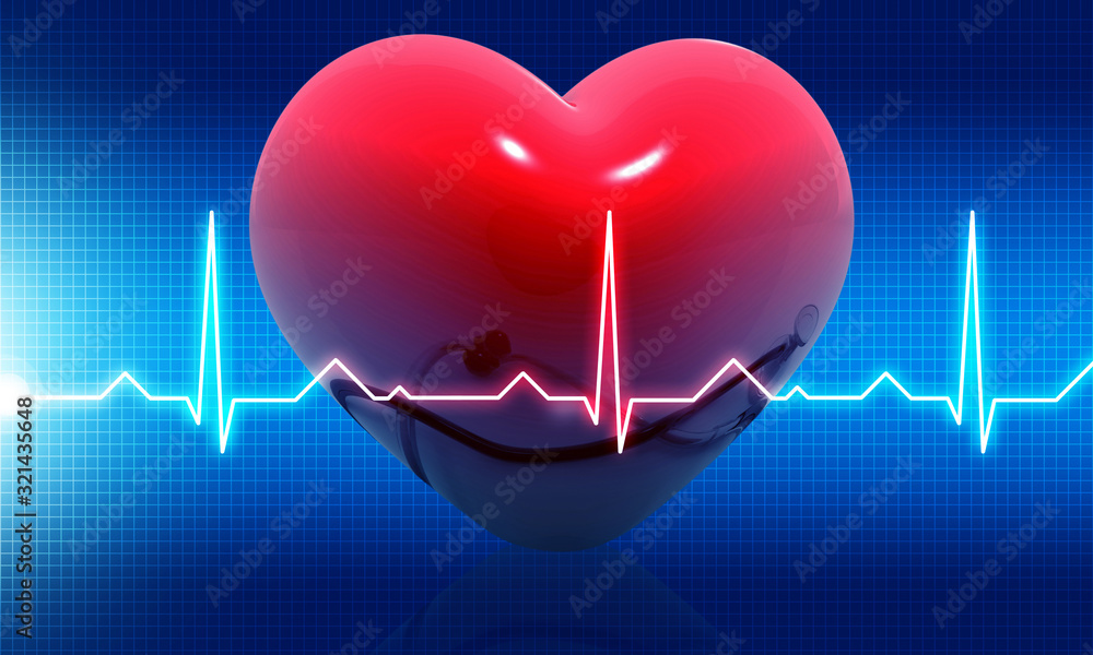 Ecg graph with heart on medical background. 3d illustration. Stock ...