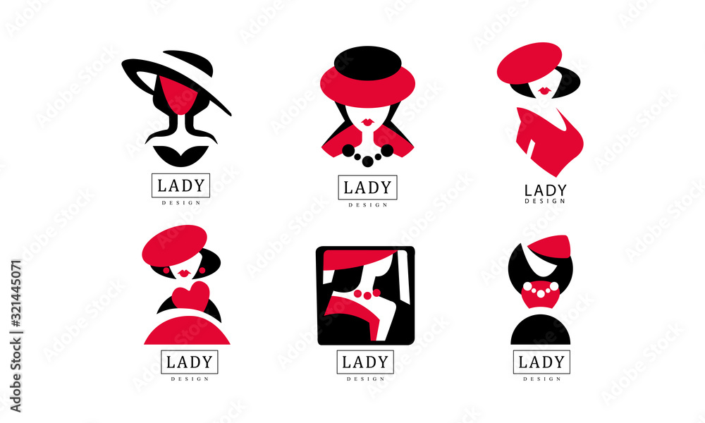 Lady Logo Design Collection, Fashion and Beauty Red and Black Emblems ...