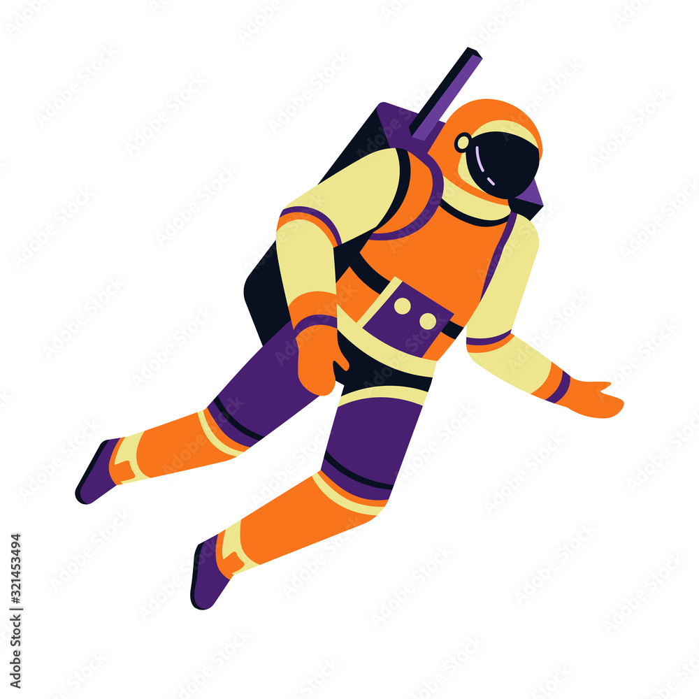 Spaceman isolated character, astronaut in pressure suit and gravity ...