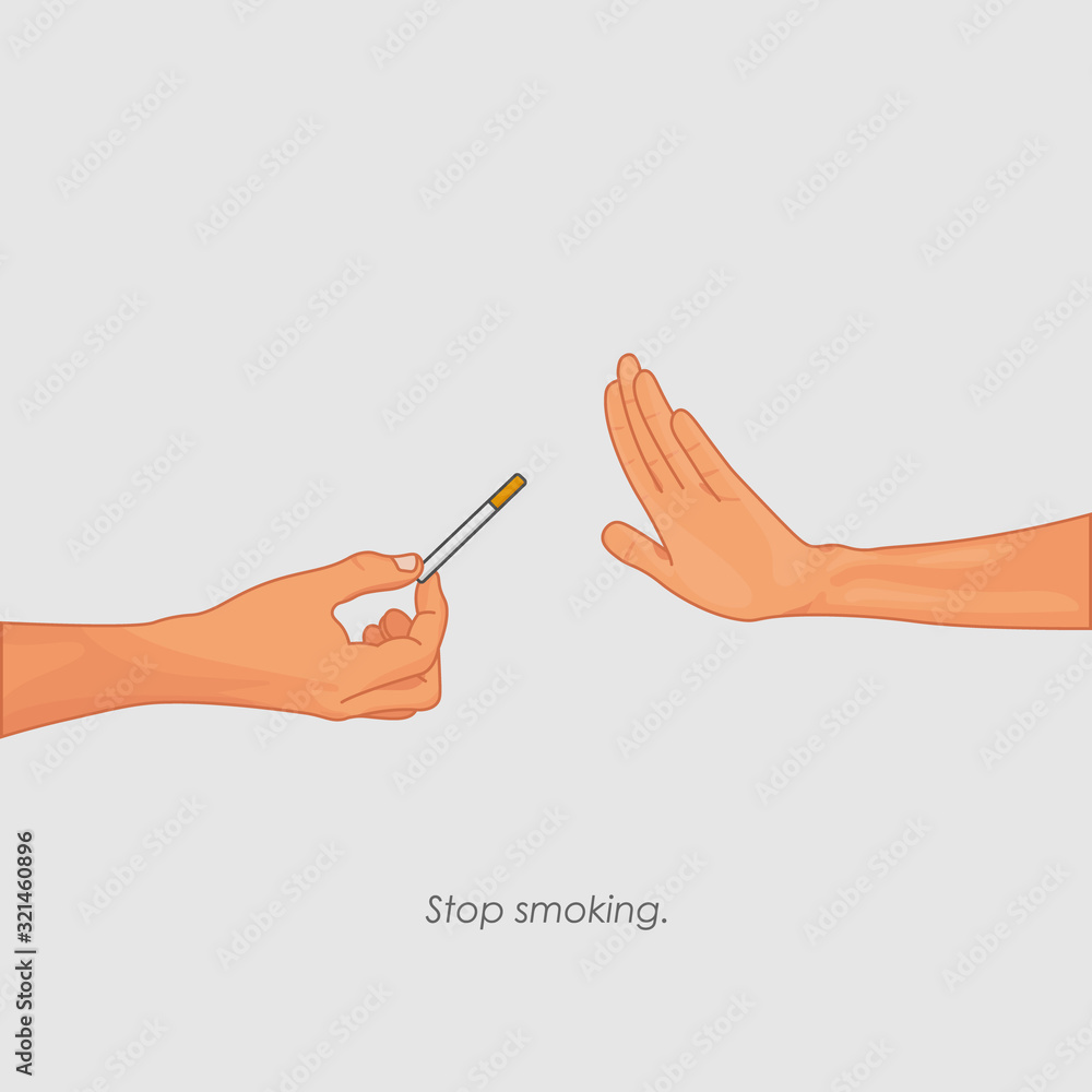 Stop smoking concept. Closeup of hand refusing to take cigarette. Man ...
