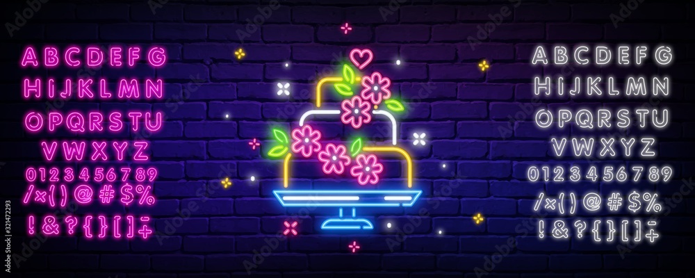 Vector of a neon sign of a pastry shop. Wedding cake design neon sign ...