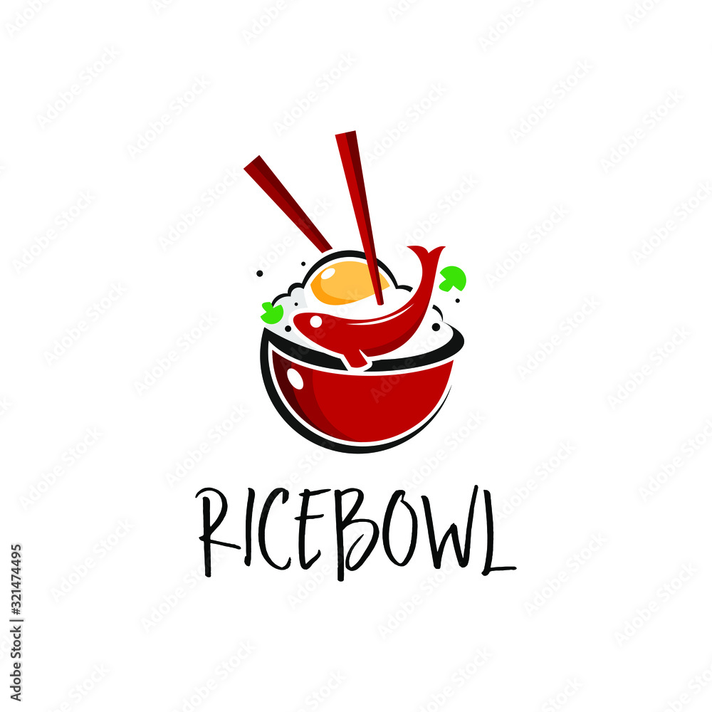 rice bowl logo healthy food modern design template. icon with chopstick ...