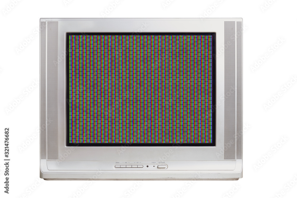 Analog silver tv with RGB Screen pattern. clipping path isolated on ...