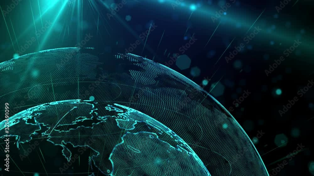 Digital blue planet of Earth. Rotating globe with shining continents ...