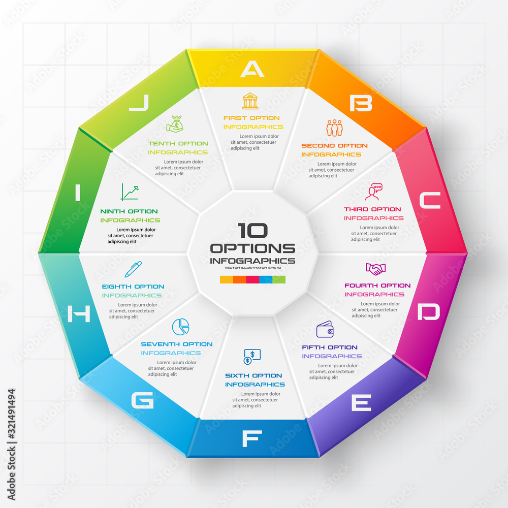 Decagon for infographics,Diagram with 10 options,Vector template for ...