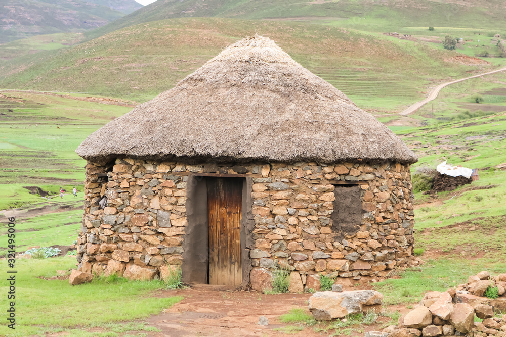 Traditional African Rondavel Hut in Lesotho Africa Stock Photo | Adobe ...