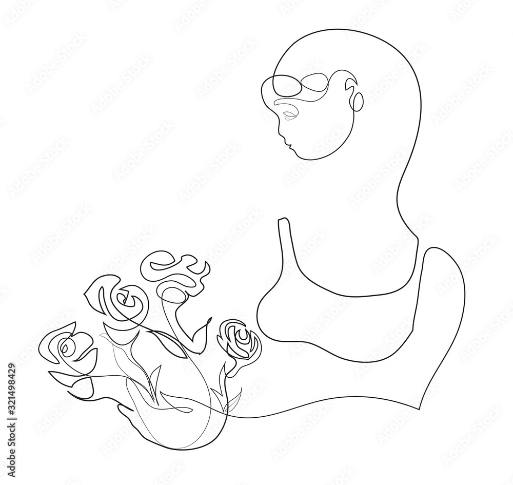 One continuous line drawing of roses bouquet Simple line art drawing of ...