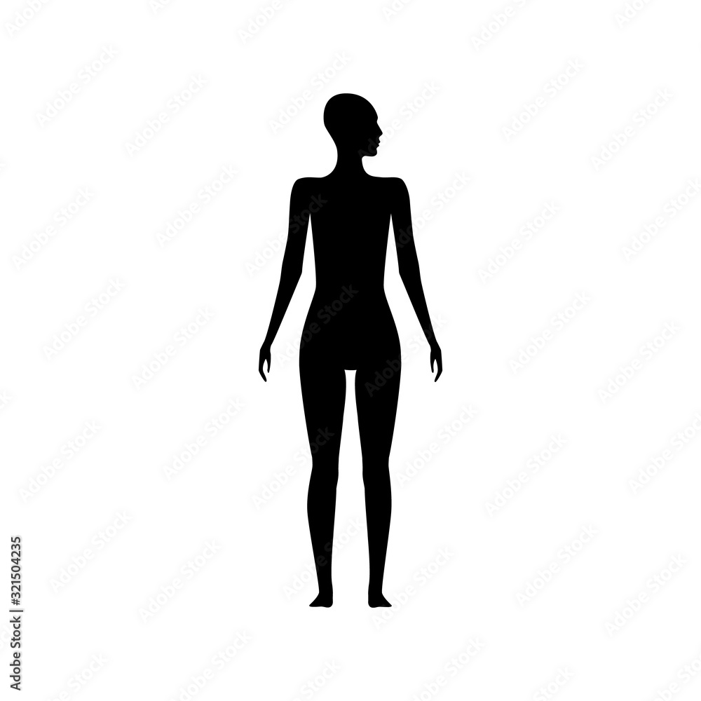 Front View Human Body Silhouette Of An Adult Female With A Head Turned To Side Stock Vector