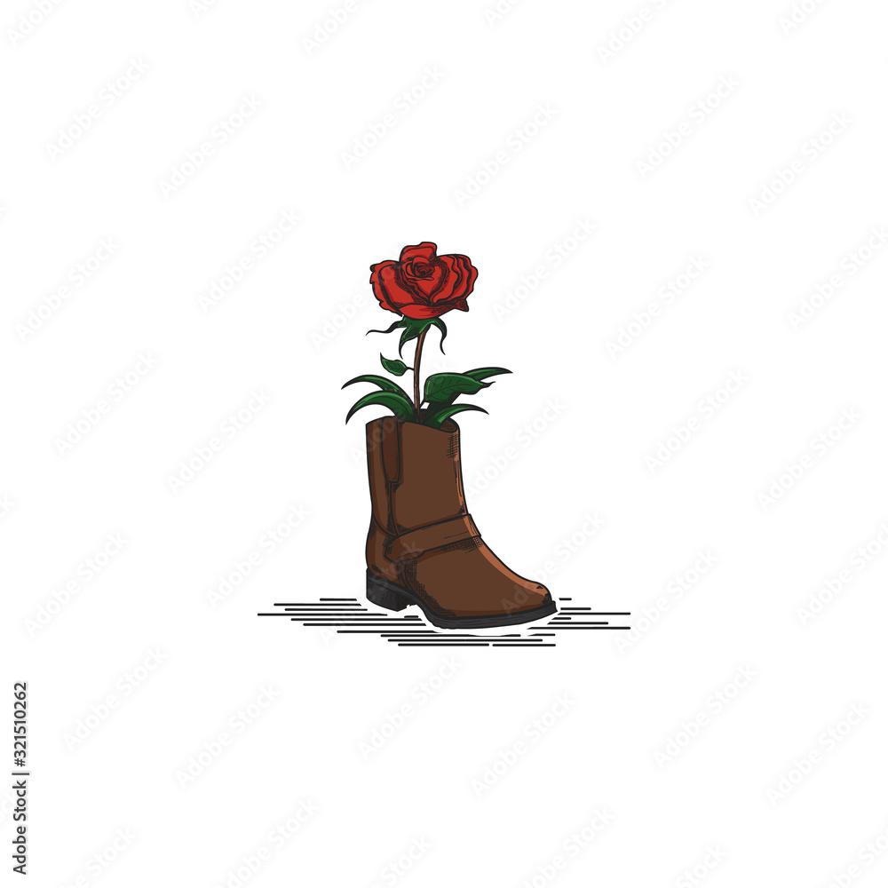 rose cowboy boot love western classic cute vector illustration Stock ...