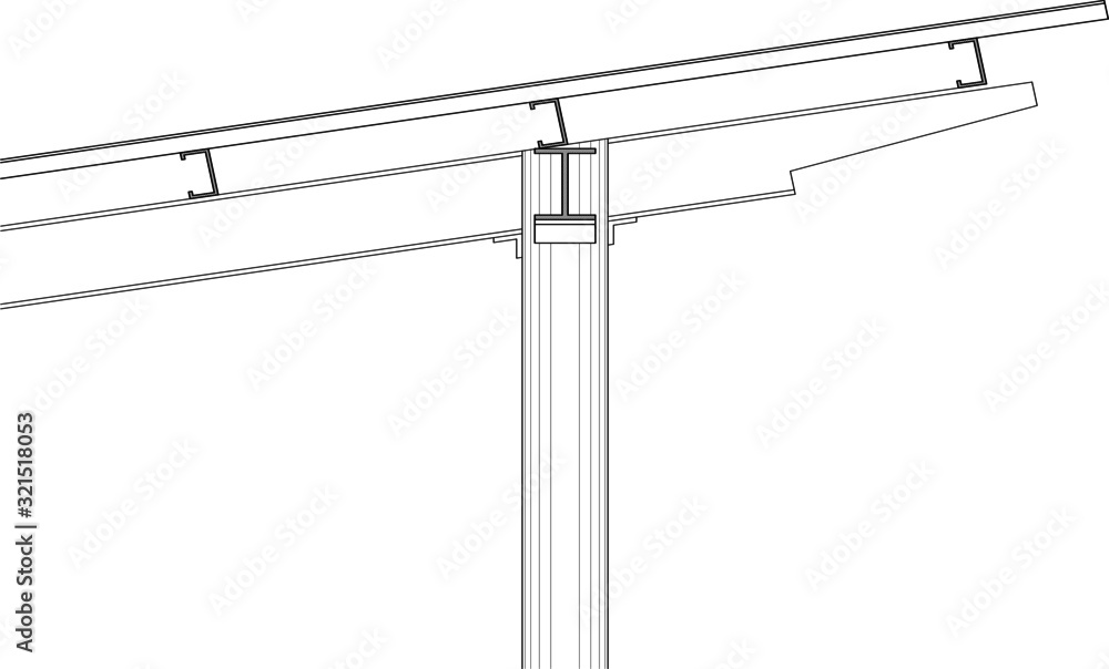 2D CAD drawing of roof structure sectional detail with timber purlin ...