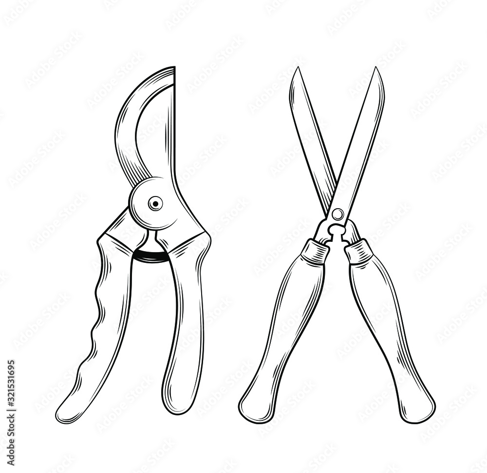 Vector illustration gardening tools and utensils isolated on a white ...