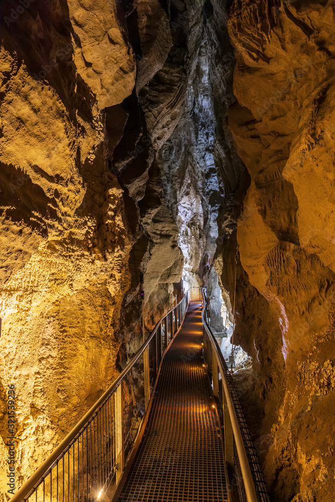 New Zealand, Oceania, North Island, Waitomo Caves, Ruakuri Cave, Narrow ...