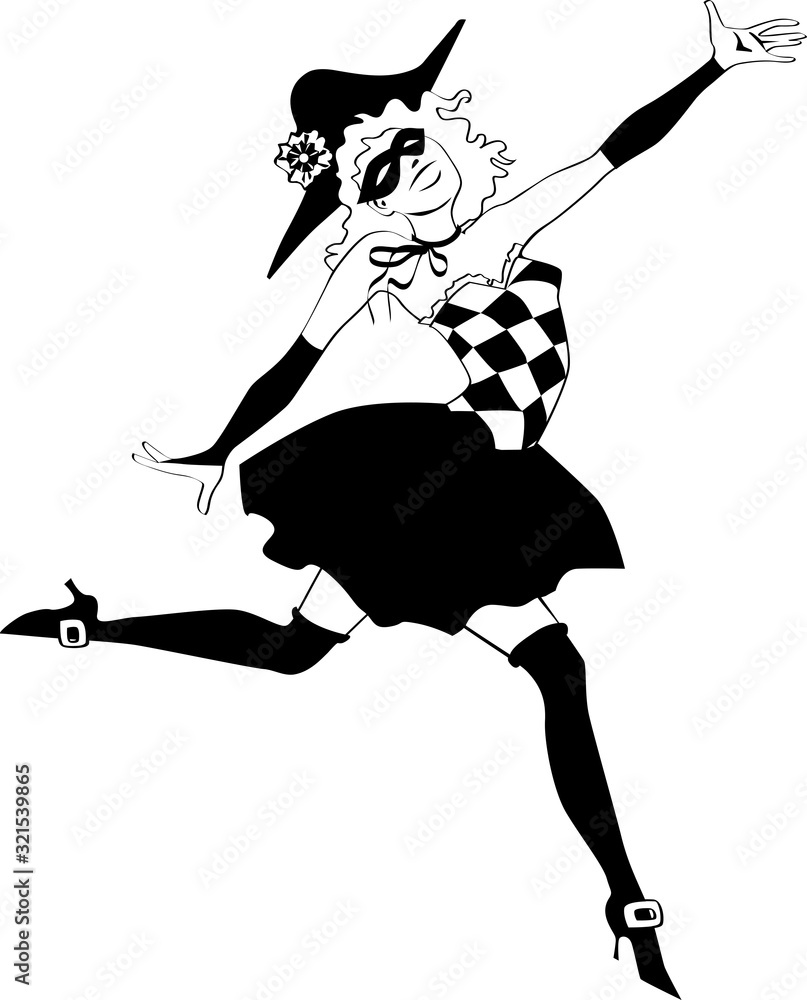 Vetor de Colombina in a carnival costume, EPS 8 vector line ...