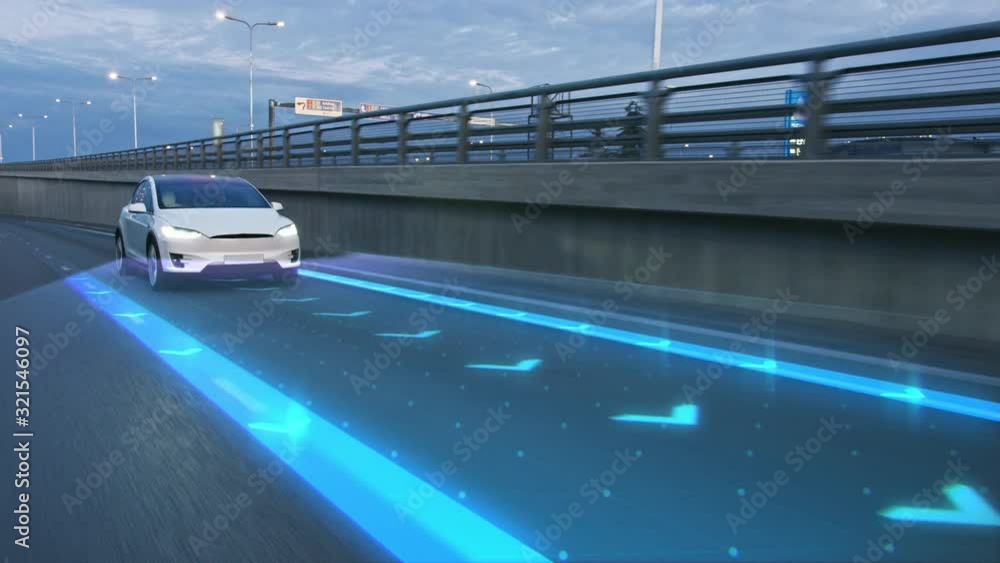 Stockvideon Autonomous Self Driving Car Moving Through City, Overtaking ...