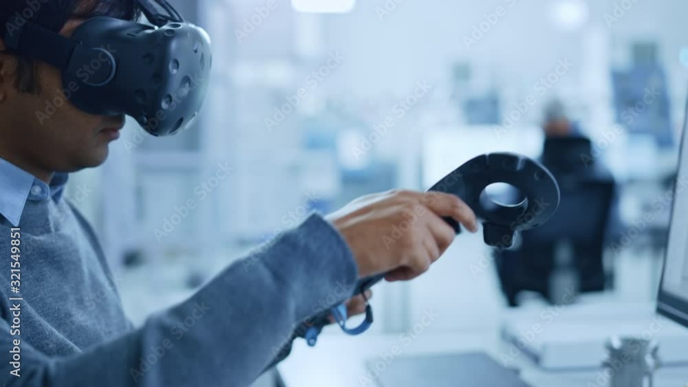 Modern Industrial Factory: Mechanical Engineer Wearing Virtual Reality ...