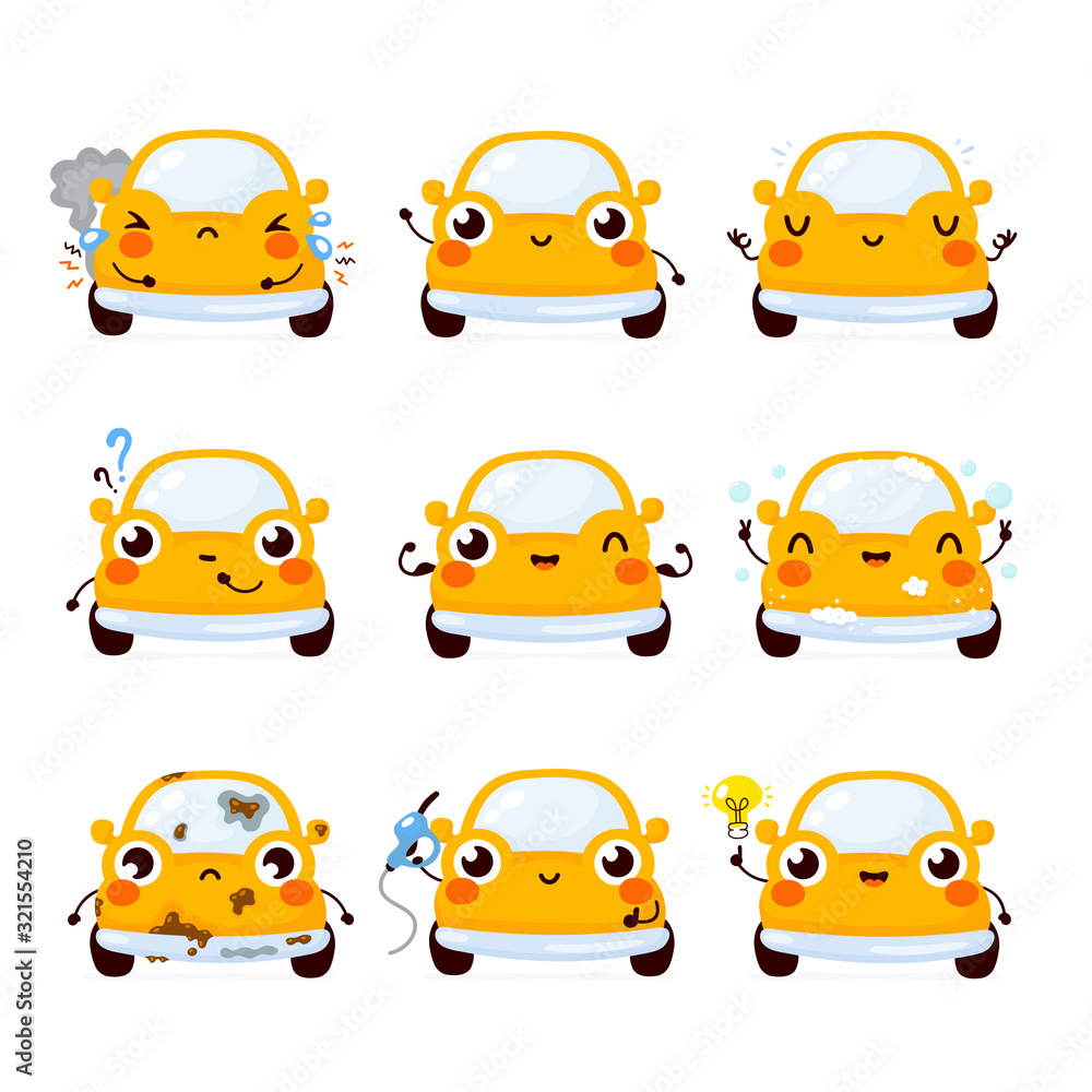 Cute happy yellow automobile car Stock Vector | Adobe Stock