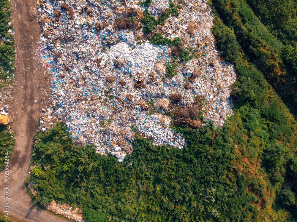 Aerial view. landfill. The contaminated land area is waste and garbage ...