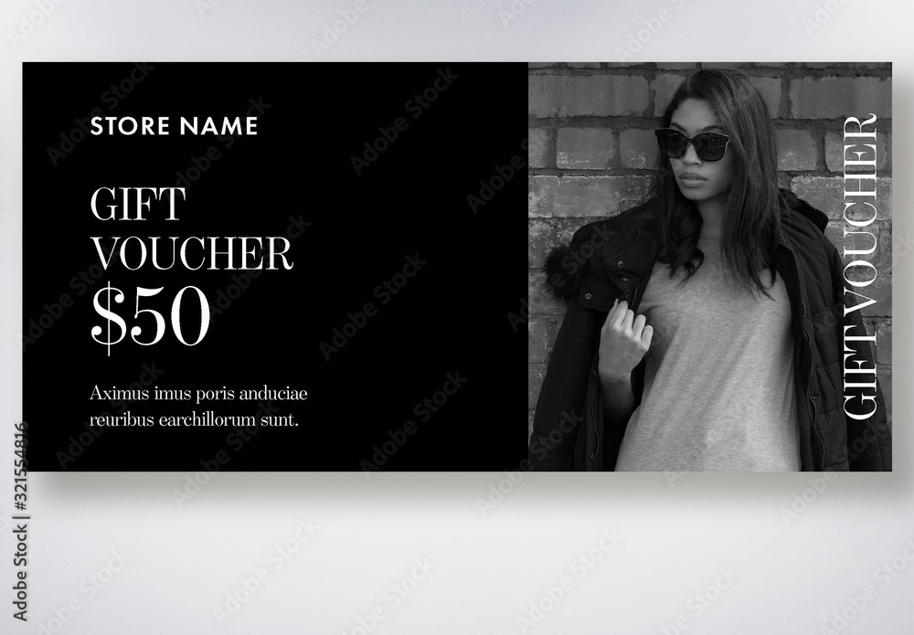 Grayscale Gift Voucher Layout Stock Template | Adobe Stock
