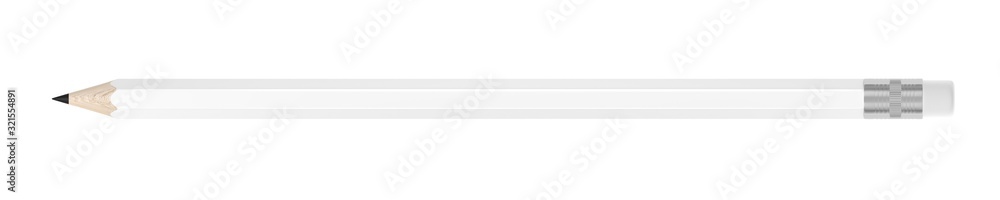 White pencil with white eraser isolated on white background. 3d ...