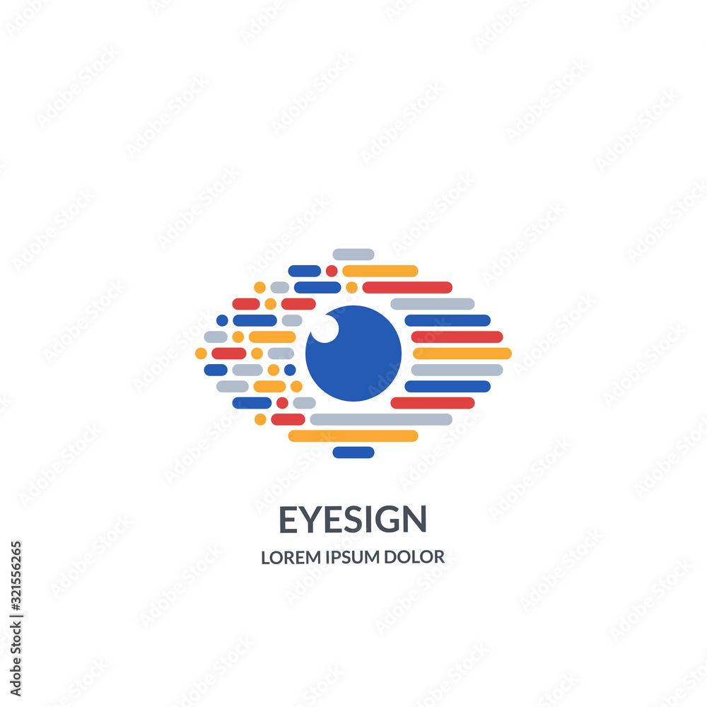 Eye vision logo sign or emblem design template. Abstract colorful morse ...