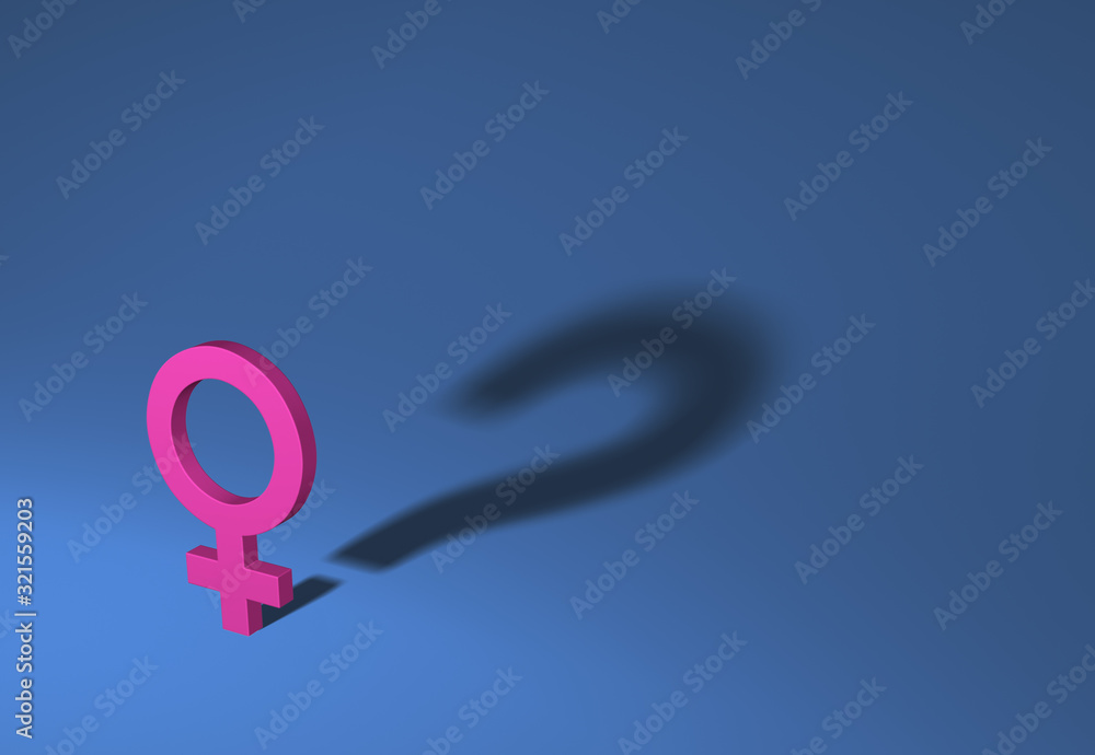 Solitary Female Gender Symbol Casting Long Question Mark Shadow on Blue ...