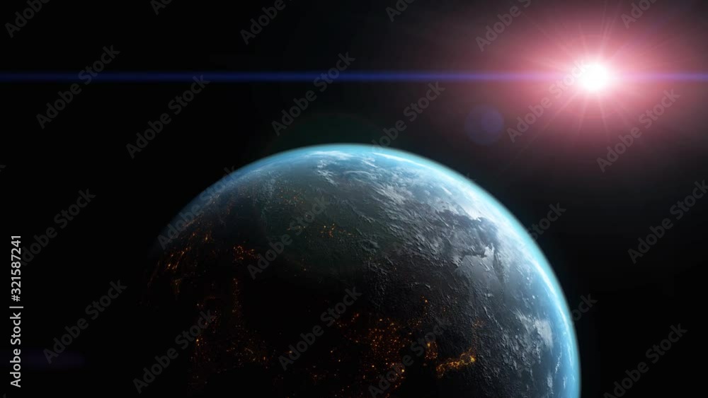 3D scene Earth globe with atmosphere and clouds view from the space no ...