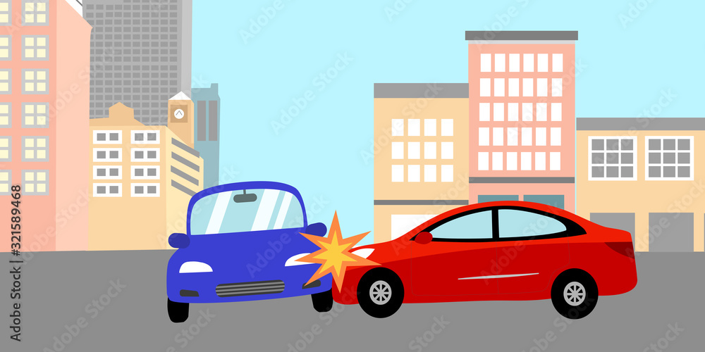 Car accident concept vector illustration. Red car crash with another ...