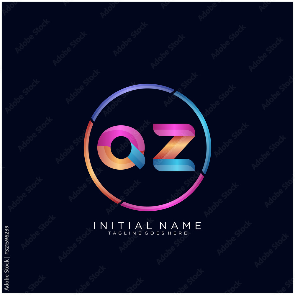 Initial letter QZ curve rounded logo, gradient vibrant colorful glossy ...