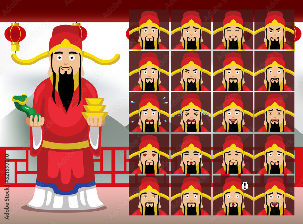 Chinese Gods Sanxing Lu Cartoon Emotion faces Vector Illustration-01 ...