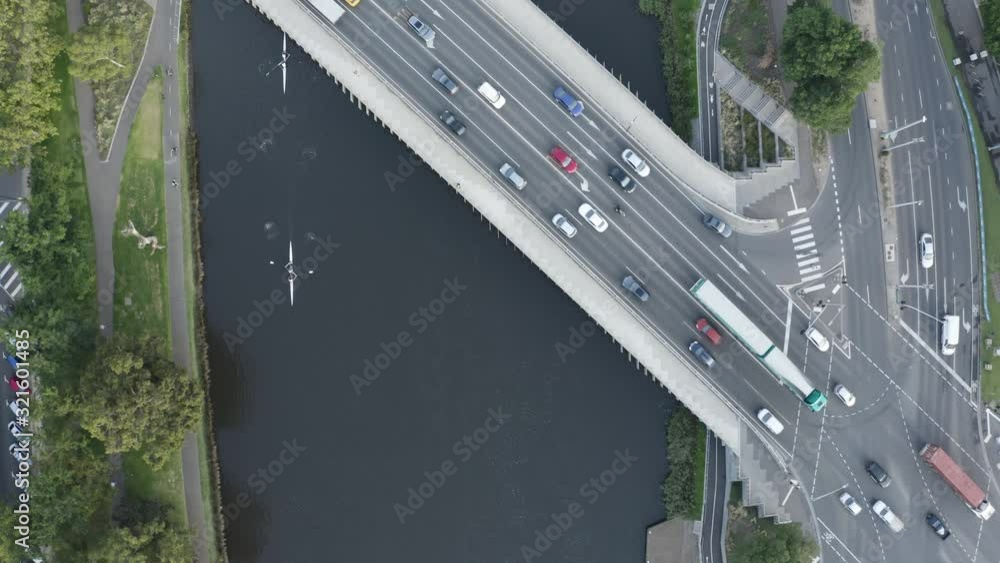 4K aerial footage looking straight down on traffic on the Swan Street ...