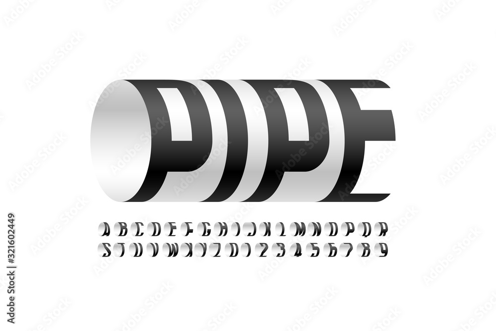 Modern font Pipe, three-dimensional alphabet letters and numbers Stock ...