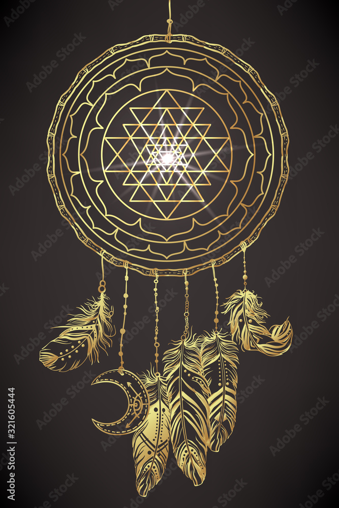 Dream catcher with Sri Yantra or Sri Chakra inside. Form of mystical ...