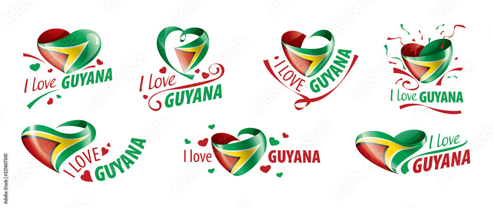 National flag of the Guyana in the shape of a heart and the inscription I love Guyana. Vector ...