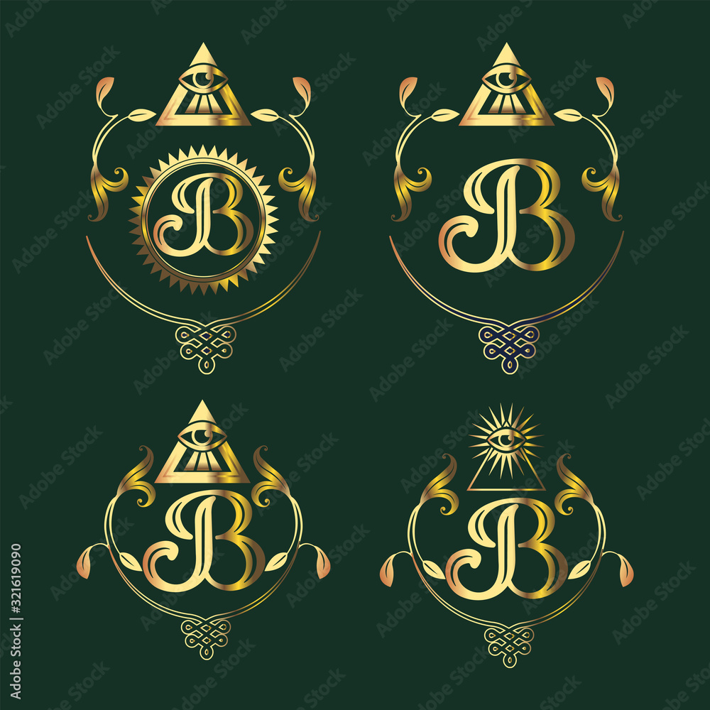 Letter B monogram. Set. An all-seeing eye in a triangle and a symbol ...