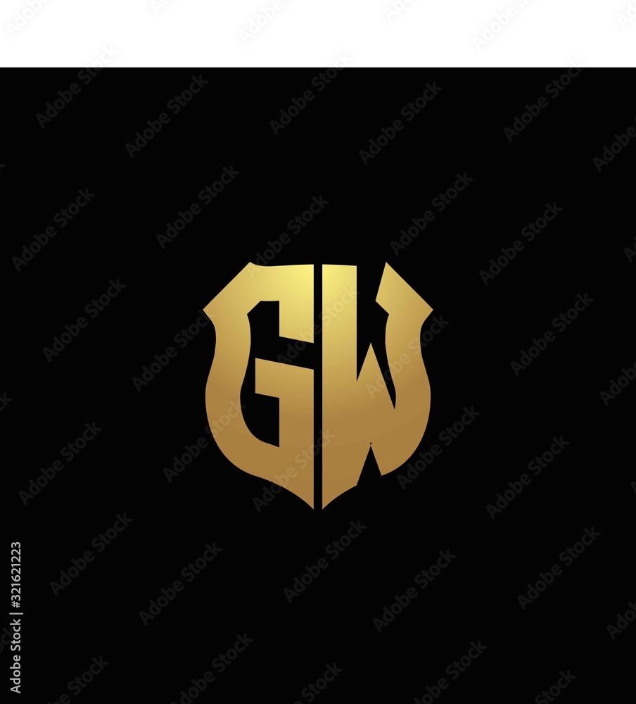GW logo monogram with gold colors and shield shape design template ...