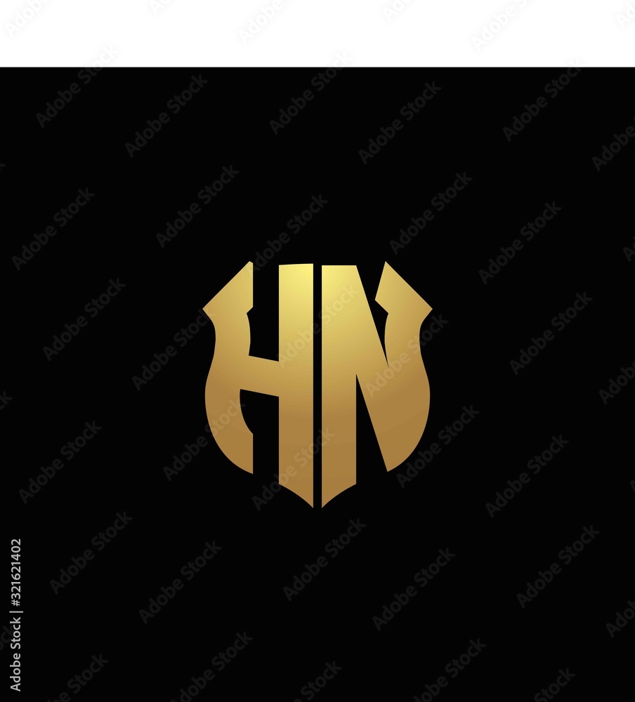 HN logo monogram with gold colors and shield shape design template ...