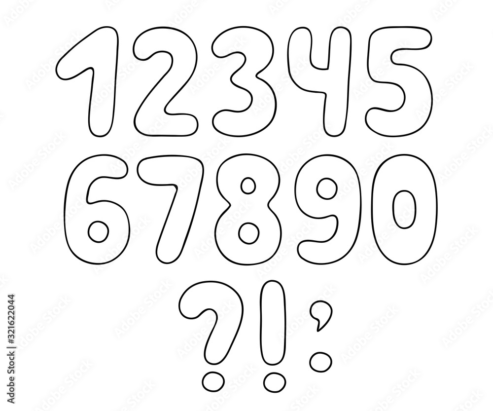 Set latin alphabet numbers from 1 to 9, signs line font. Vector flat ...