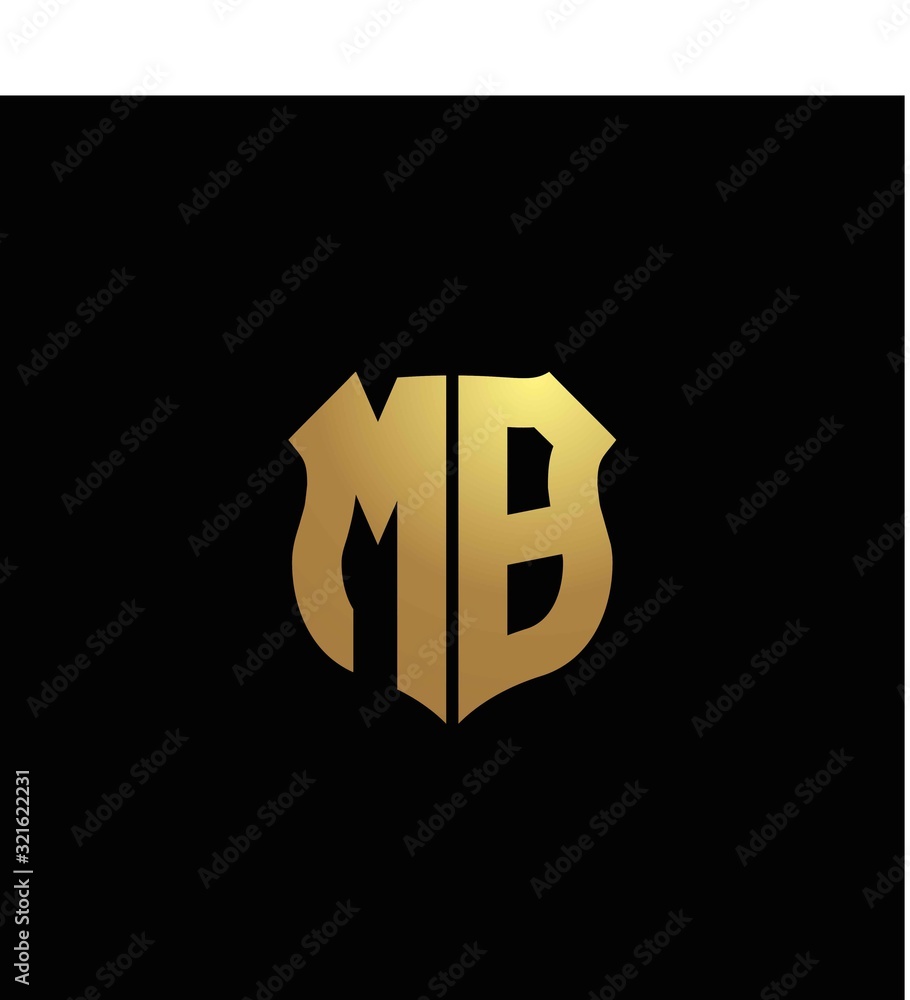 MB logo monogram with gold colors and shield shape design template ...