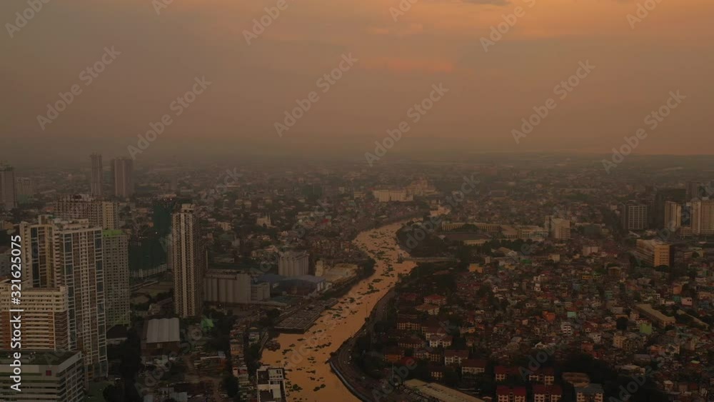 Aerial Philippines Manila Mandaluyong City September 2019 Sunset 4K ...