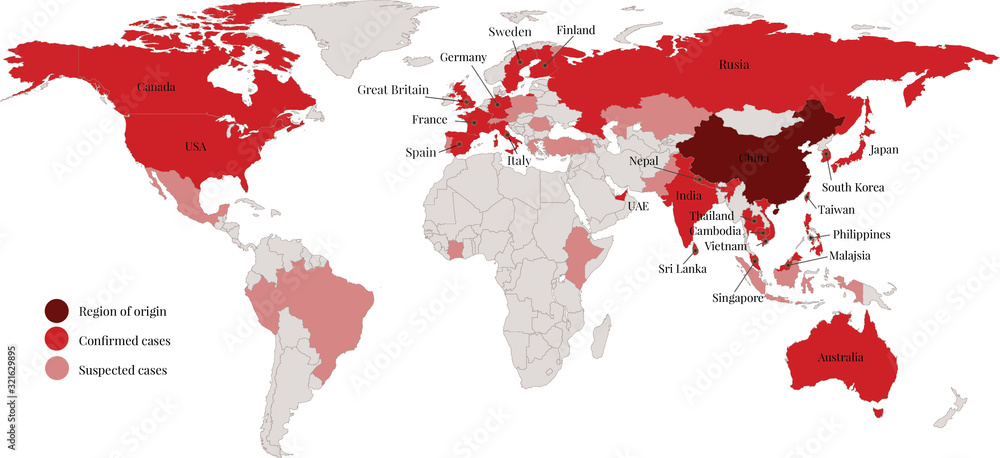 2019-nCoV. China pathogen respiratory coronavirus 2019-nCoV. Flat world ...