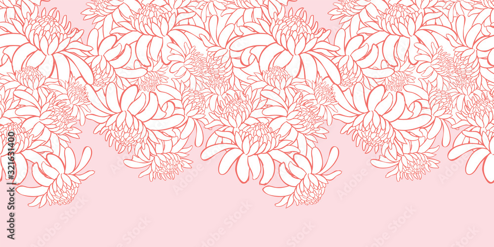 Vector pink horizontal border pattern 01 with tropical torch ginger ...