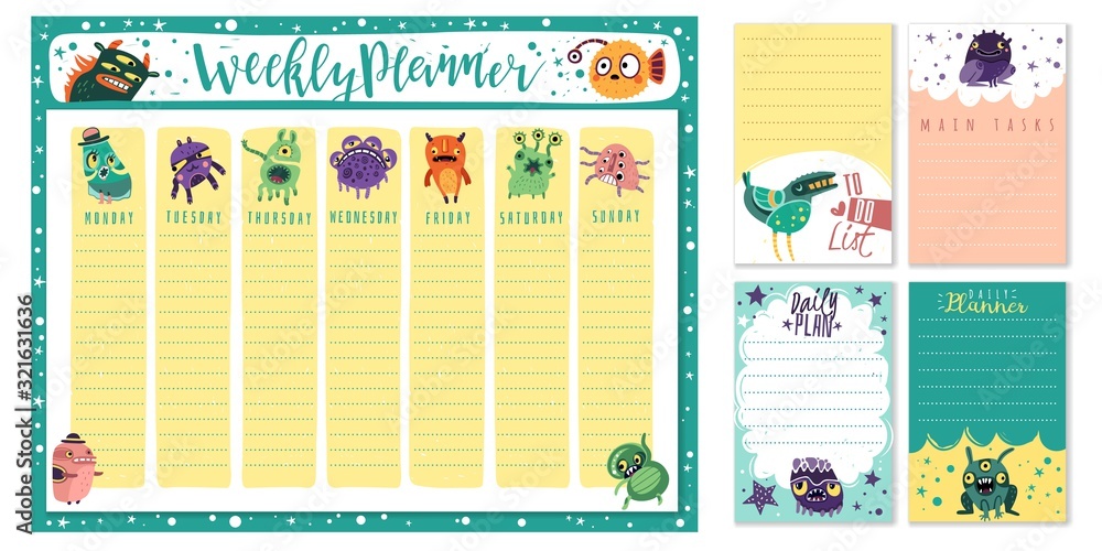 Monsters weekly calendar planner Stock Vector | Adobe Stock