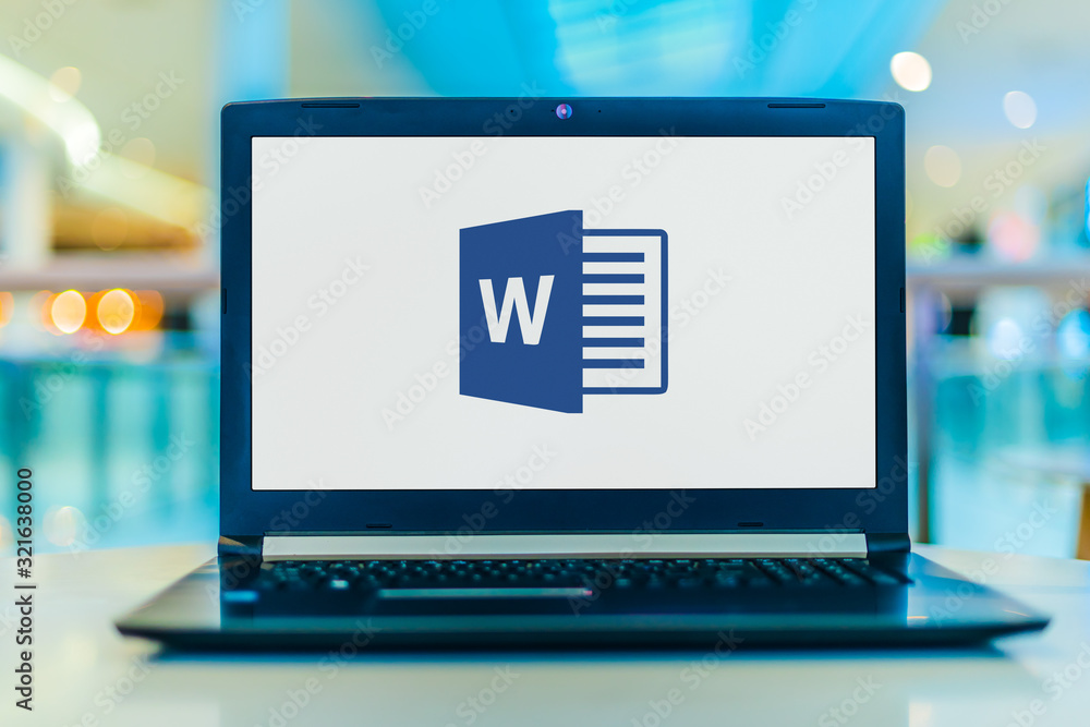 Laptop computer displaying logo of Microsoft Word Stock Photo | Adobe Stock