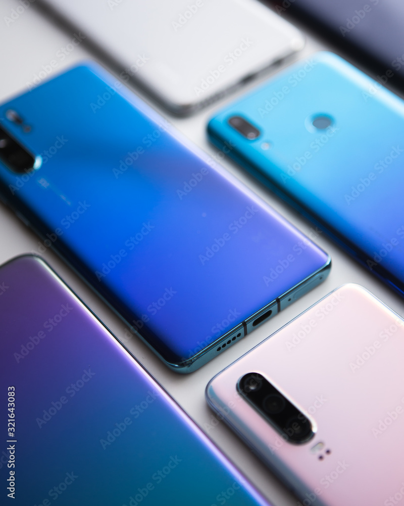 Pack of different colors new 2020 modern mobile phones isolated in ...