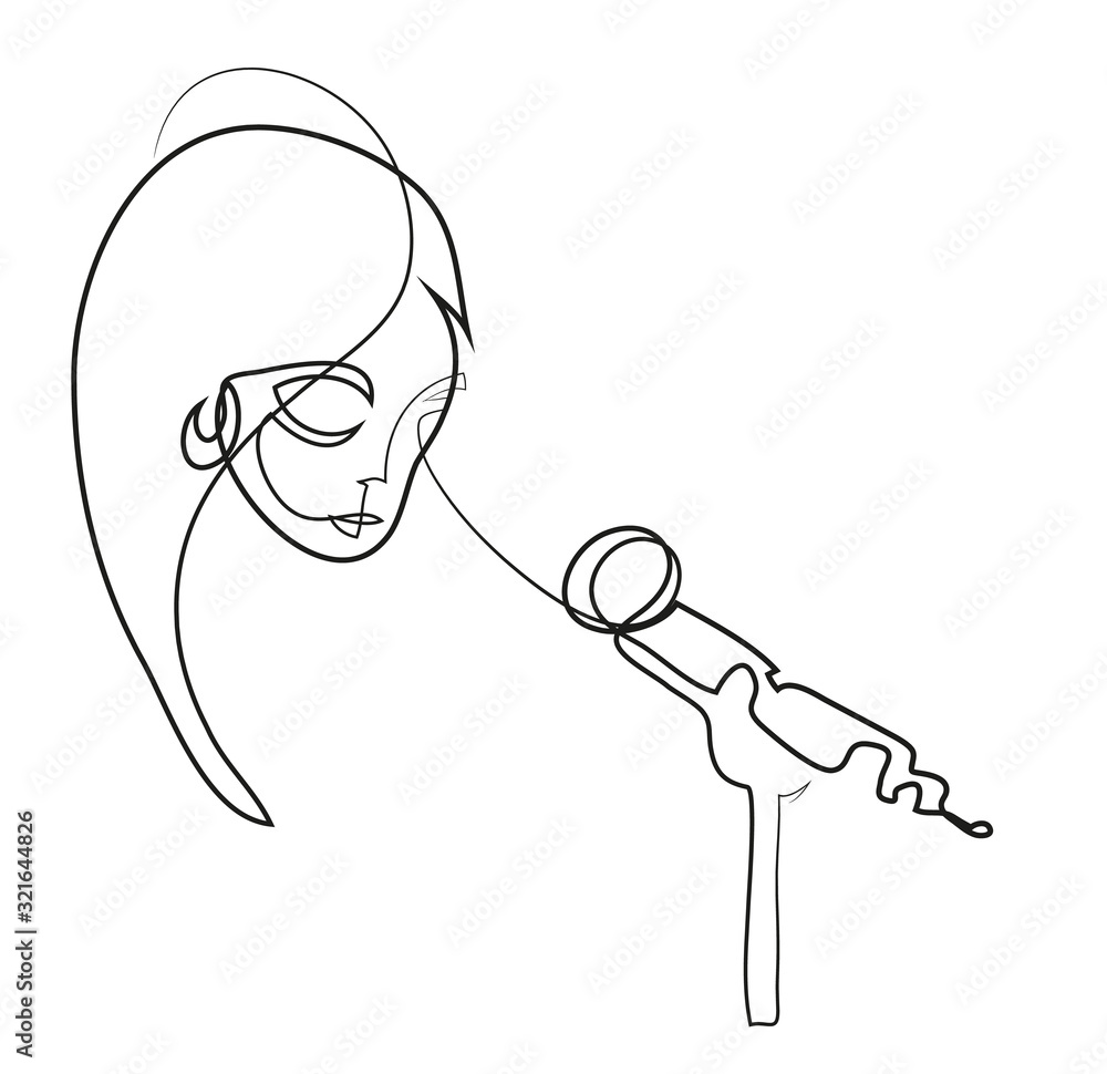 One continuous line drawing of singer woman. Simple line art drawing of ...