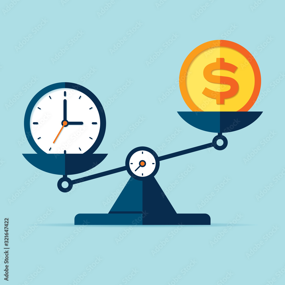 Time is money. Scales icon in flat style. Libra symbol, balance sign ...