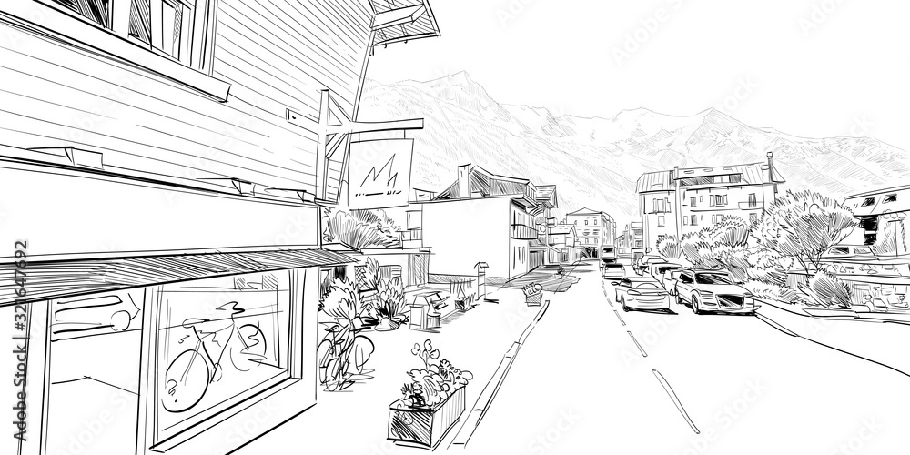 Chamonix Mont Blanc. France. Hand drawn sketch. Vector illustration ...