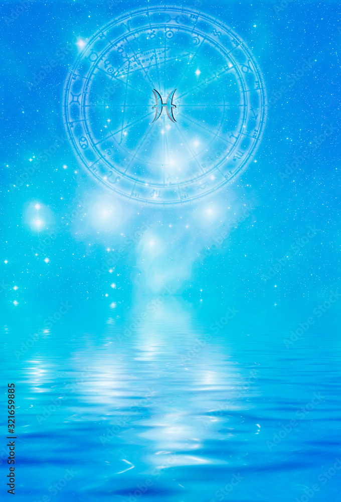 astrology blue background with horoscope, zodiac signs, symbol of ...